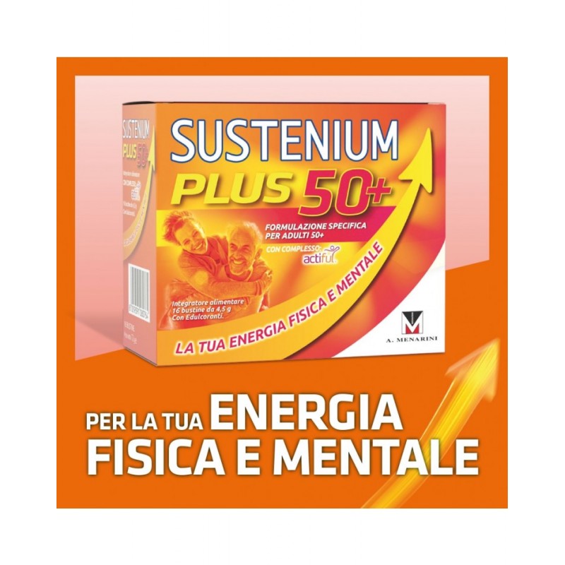 Sustenium Plus 50+ Integratore Per Energia Fisica e Mentale 16 Bustine ...